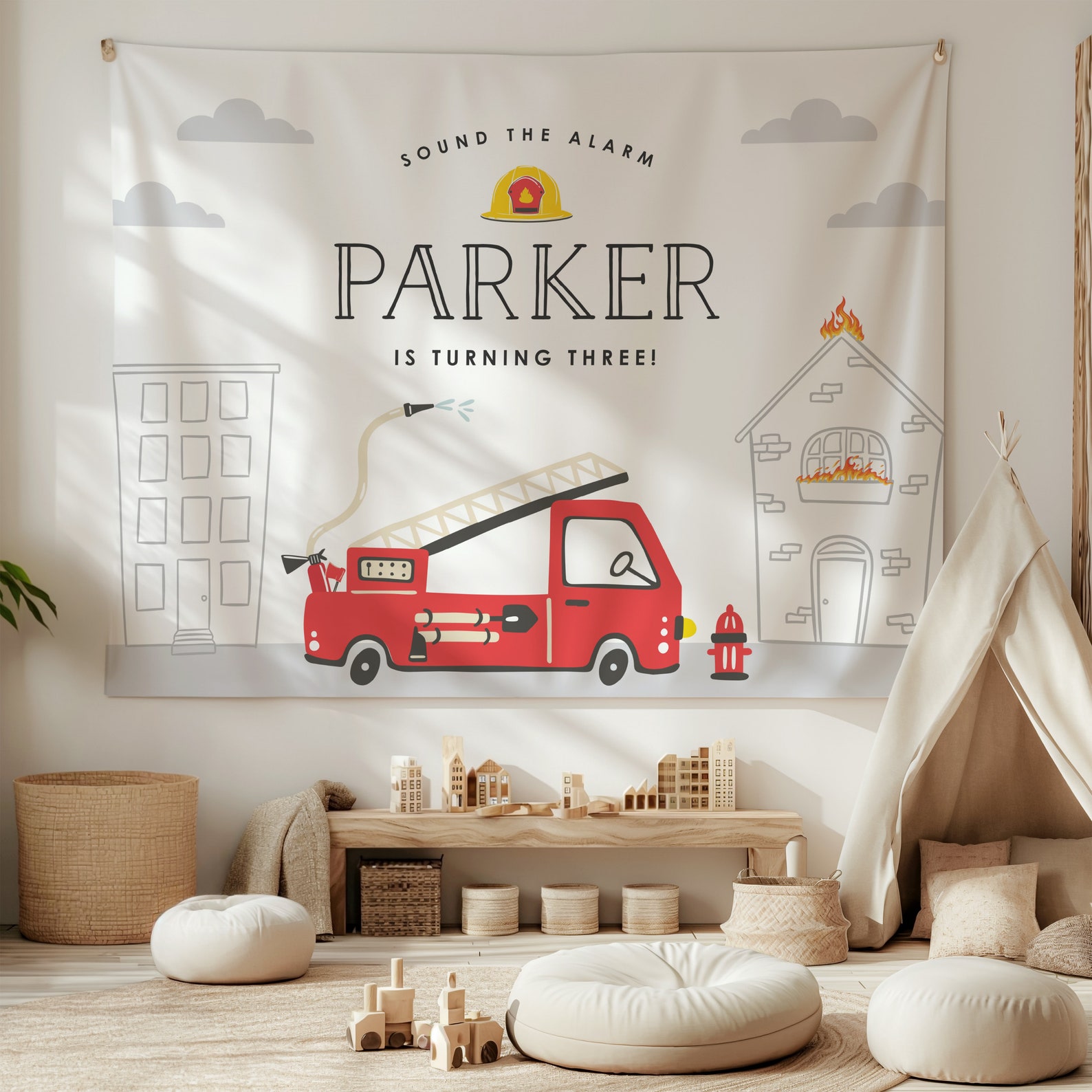 Fire Truck Birthday Welcome Sign Firefighter Party Decor Fire Engine ...