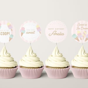 Ice Cream Birthday Cupcake Toppers - Summer Party Decorations - Here's ...