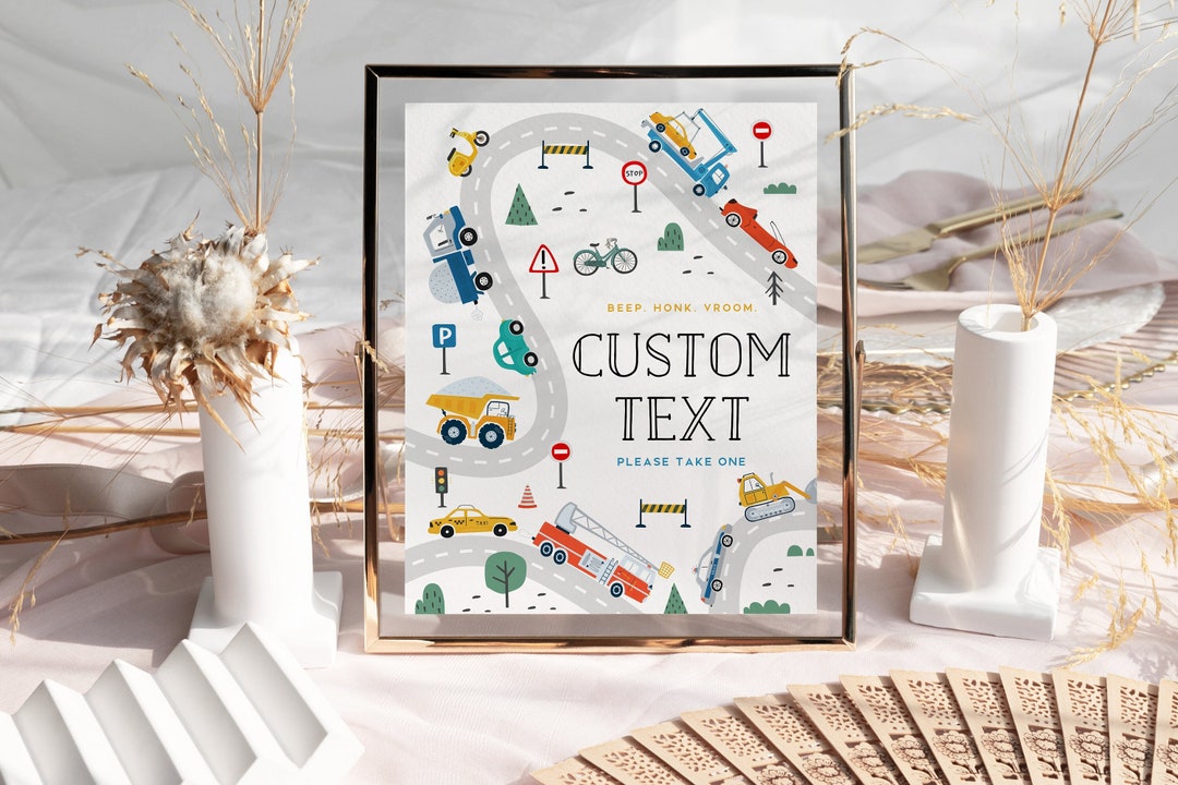 Transportation Birthday Table Sign - Trucks and Cars Theme Party Decor ...