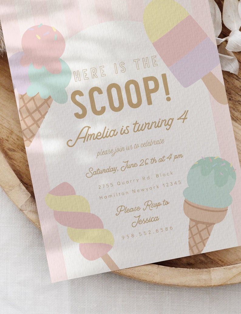 Ice Cream Birthday Invitation Editable Summer Birthday Sweet Invite ...