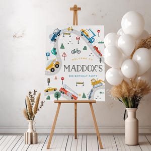 Transportation Birthday Table Sign: Editable Vehicle Theme Party Decor ...