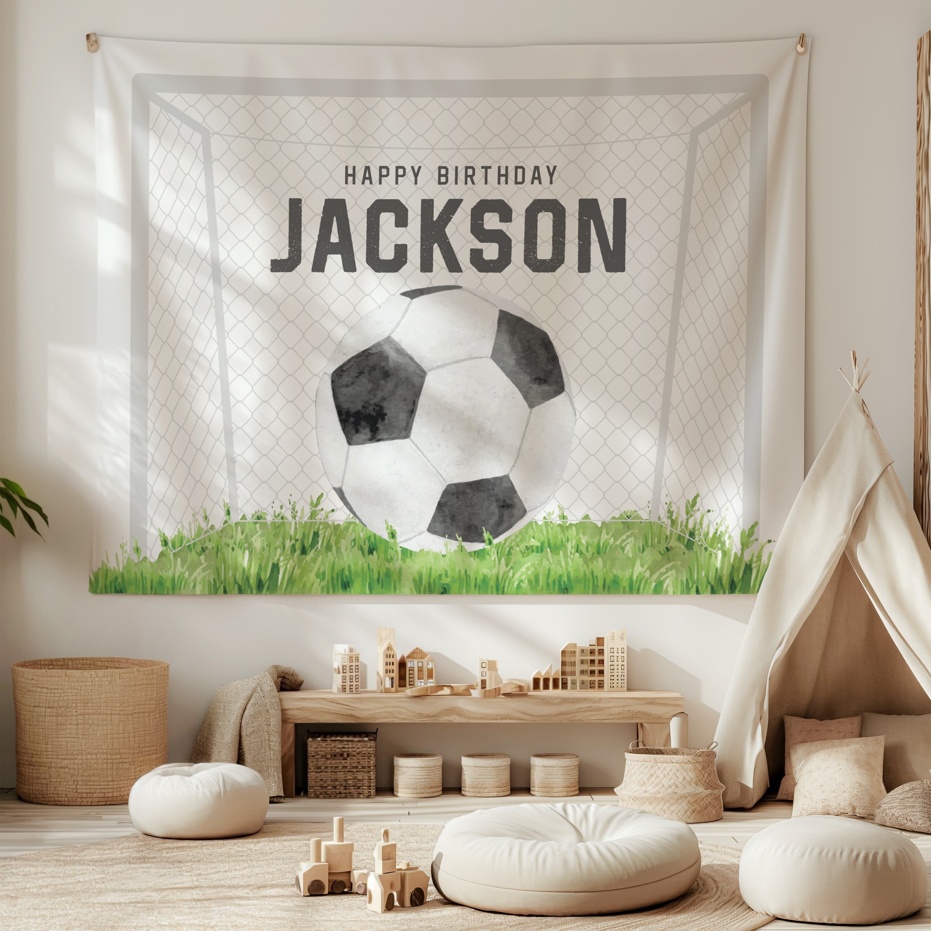 Soccer Birthday Backdrop Custom Football Theme Party Banner Sports ...