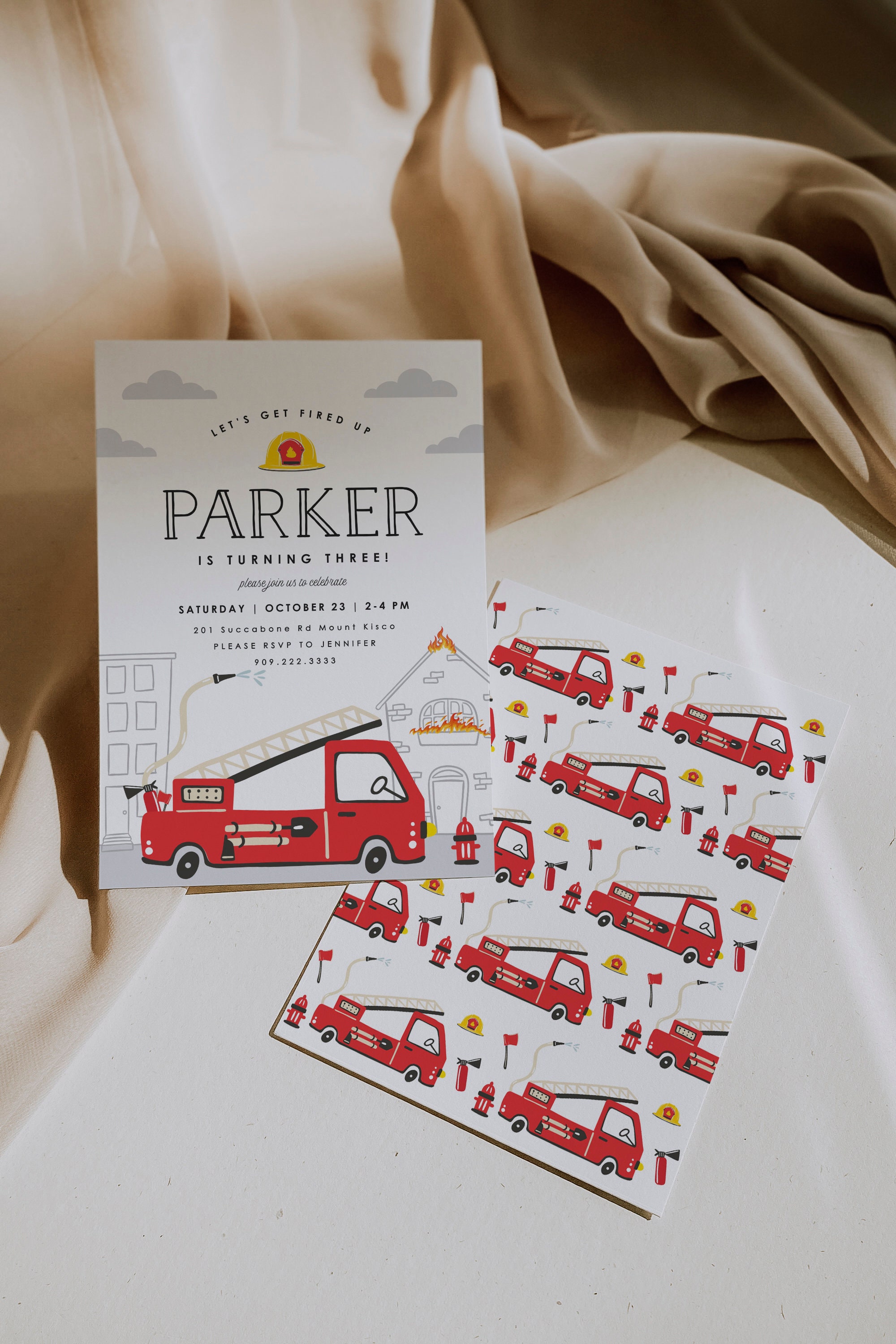 Fire Truck Birthday Invitation Firefighter Invite Fire Engine Theme ...