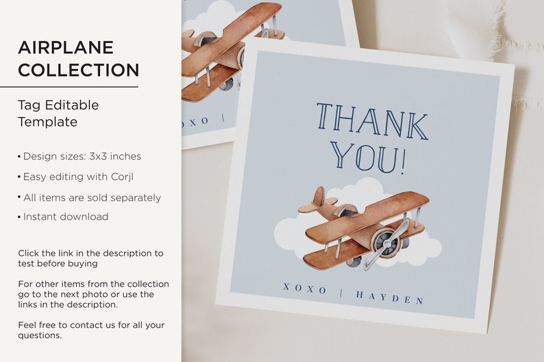 Airplane Birthday Favor Tags Template Personalized Aviation Theme Gift ...