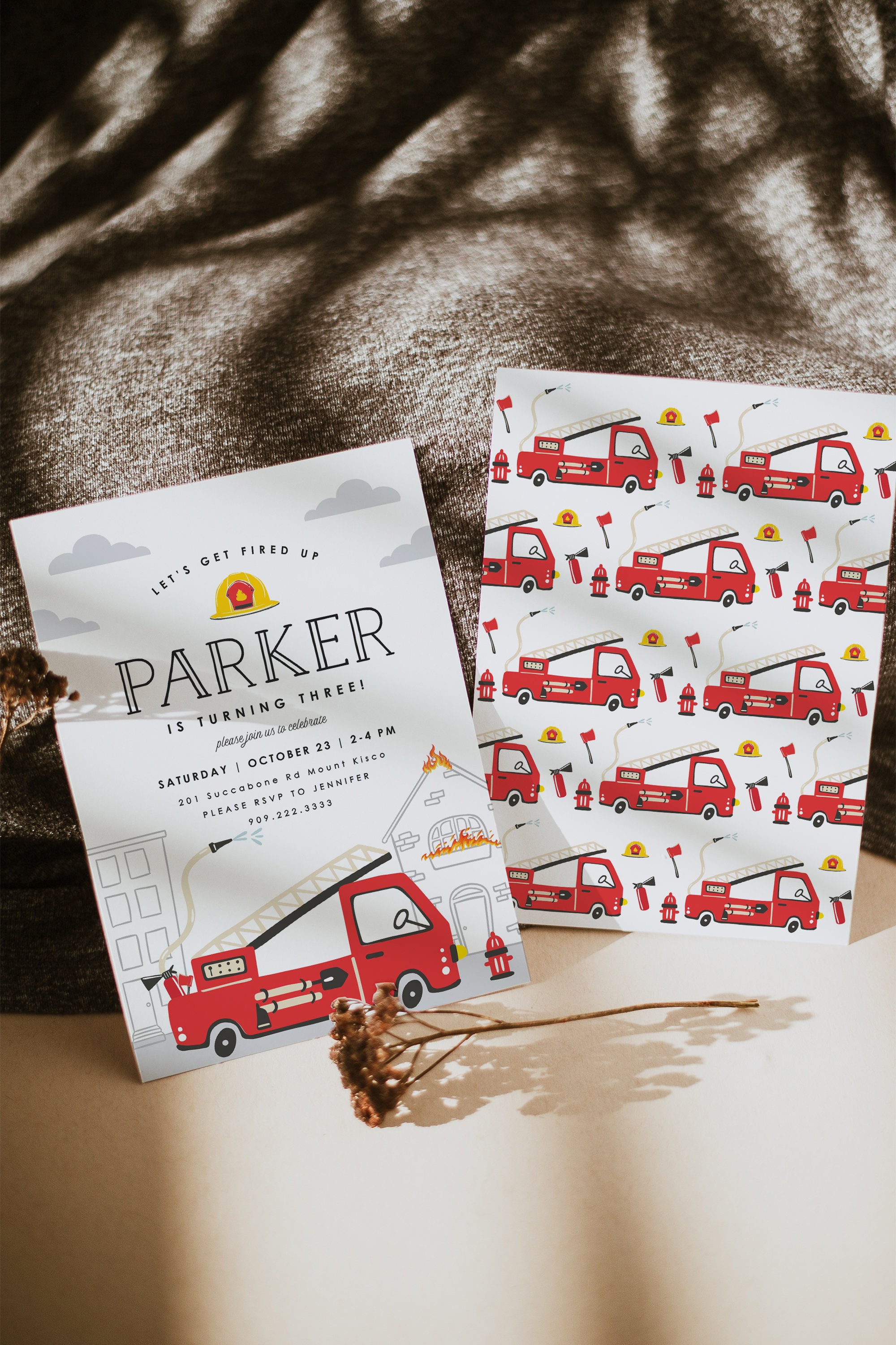 Fire Truck Birthday Invitation Firefighter Invite Fire Engine Theme ...