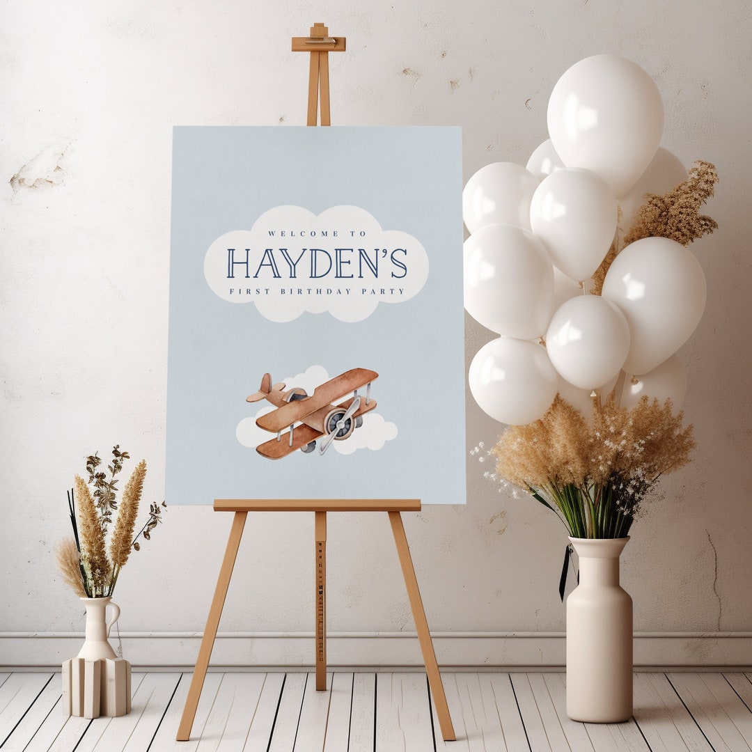 Airplane Birthday Welcome Sign Personalized Aviation Theme Party Decor ...