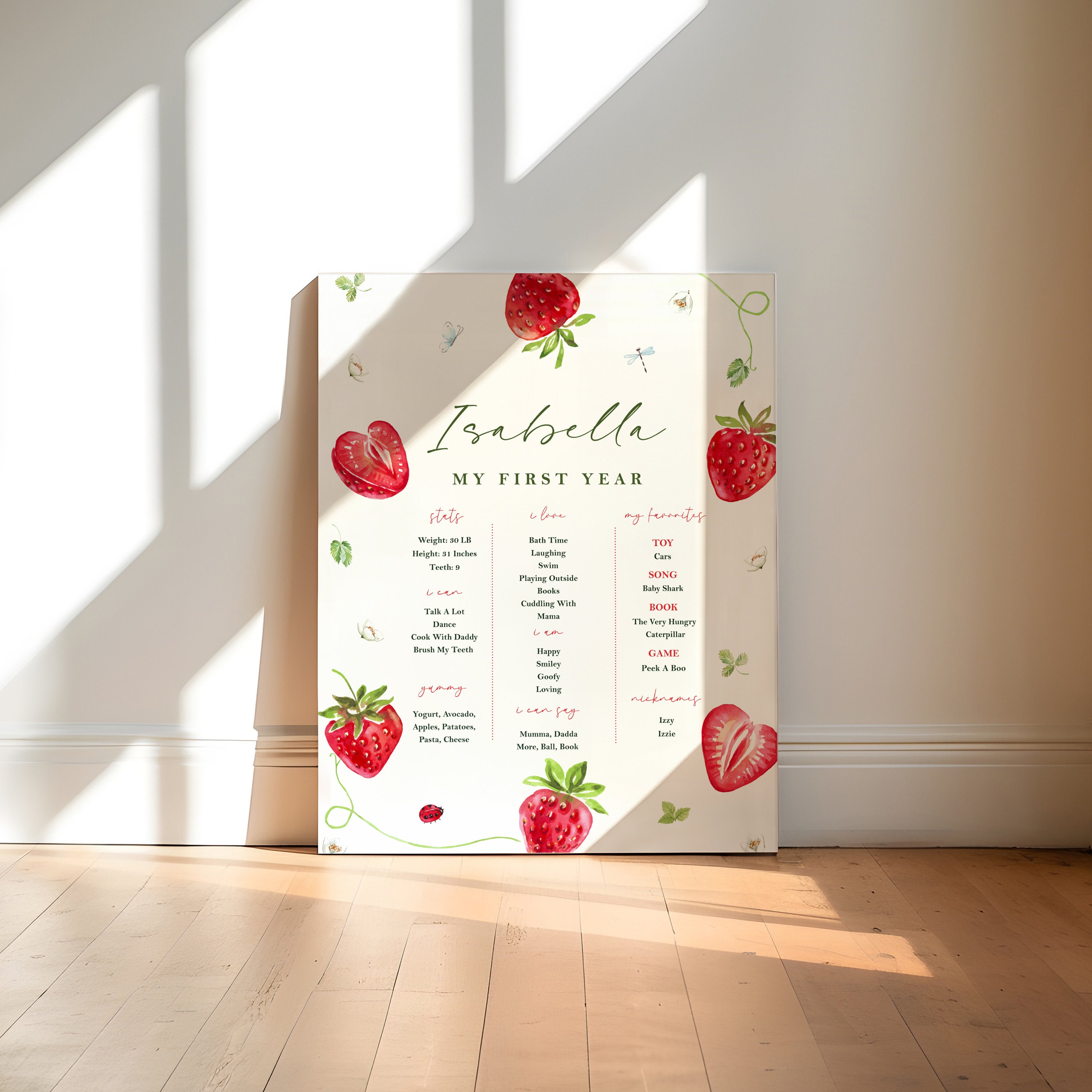 Strawberry Birthday Milestone Board Berry First Birthday Party Poster ...