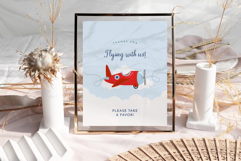 Airplane Birthday Table Sign Template Custom Aviation Theme Party Decor ...
