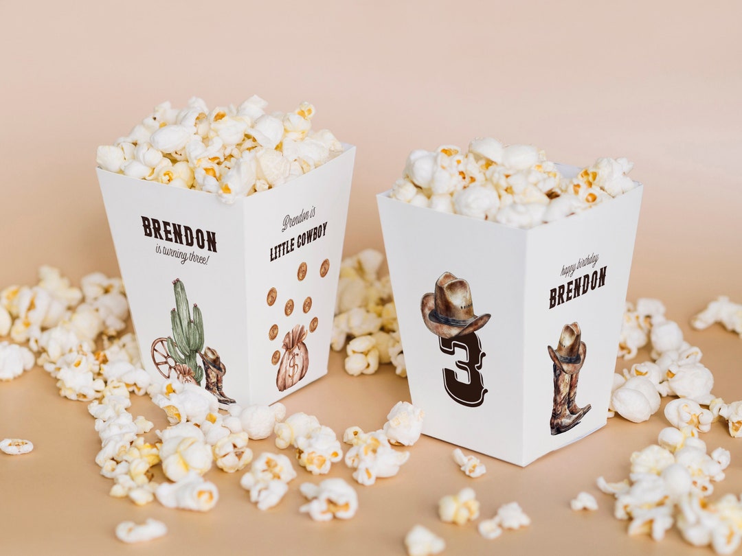 Wild West Birthday Popcorn Box - Cowboy Theme Party Treat Containers ...