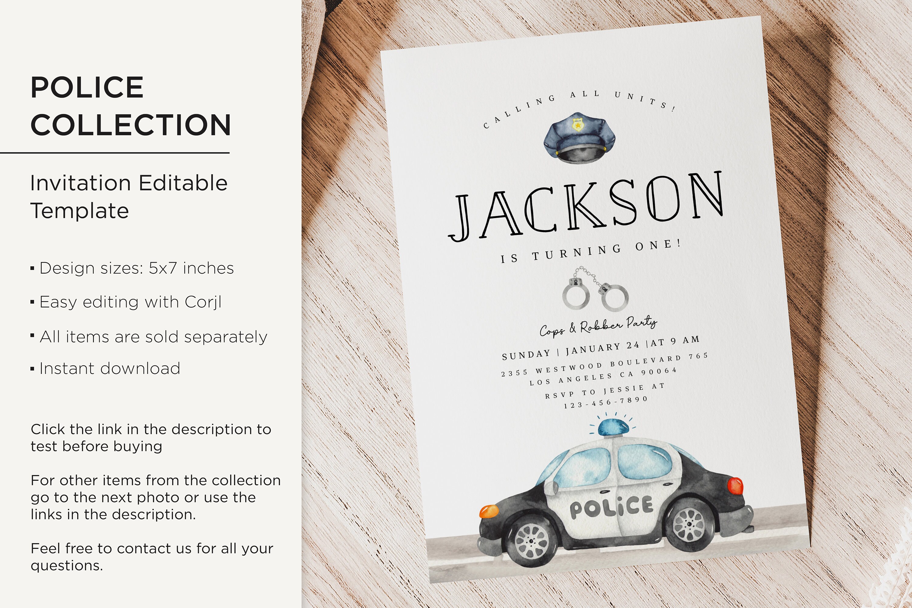Policeman Birthday Party Invitation Editable Police-themed Invite Law ...