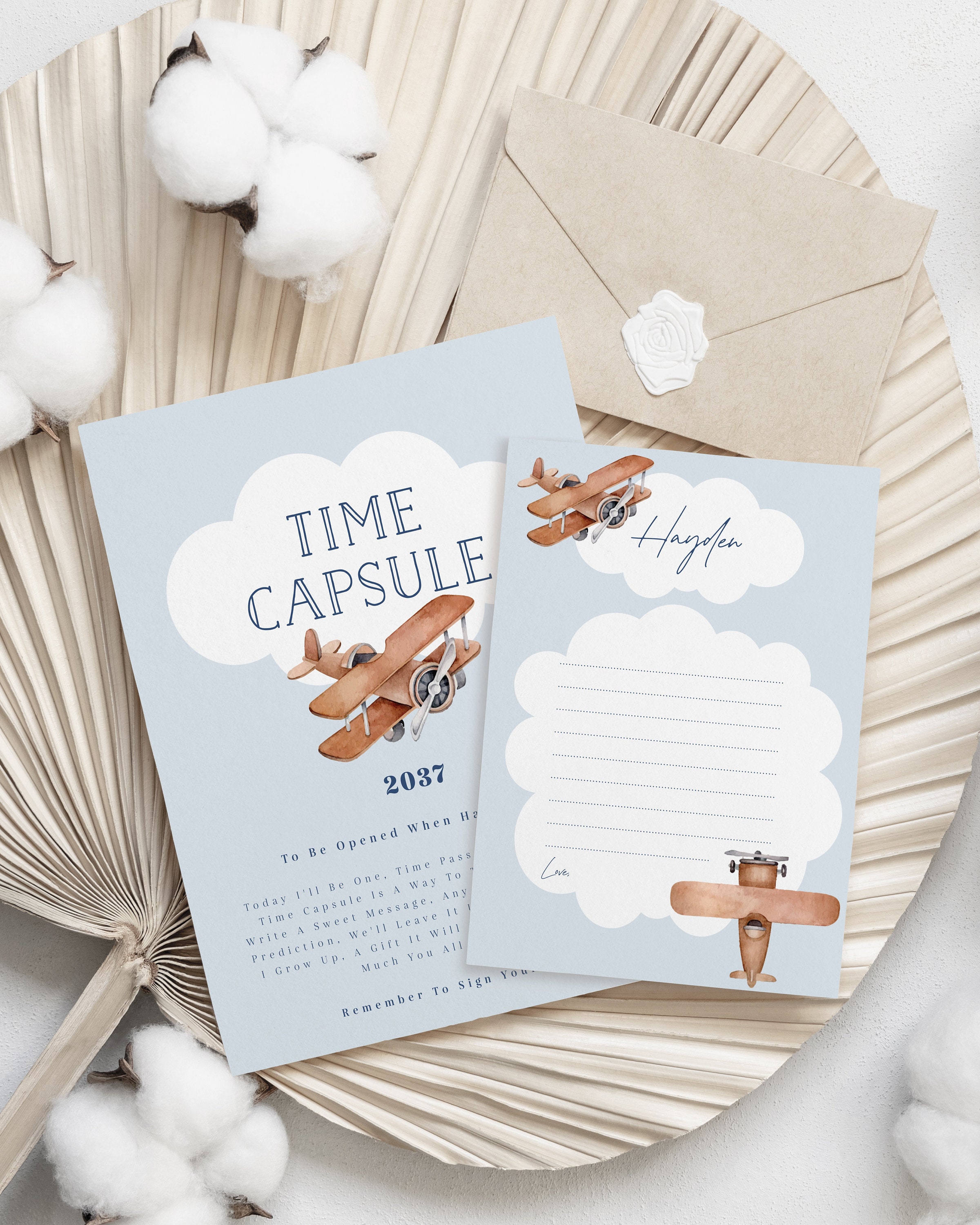 Airplane Birthday Party Time Capsule Personalized Aviation Theme Memory ...