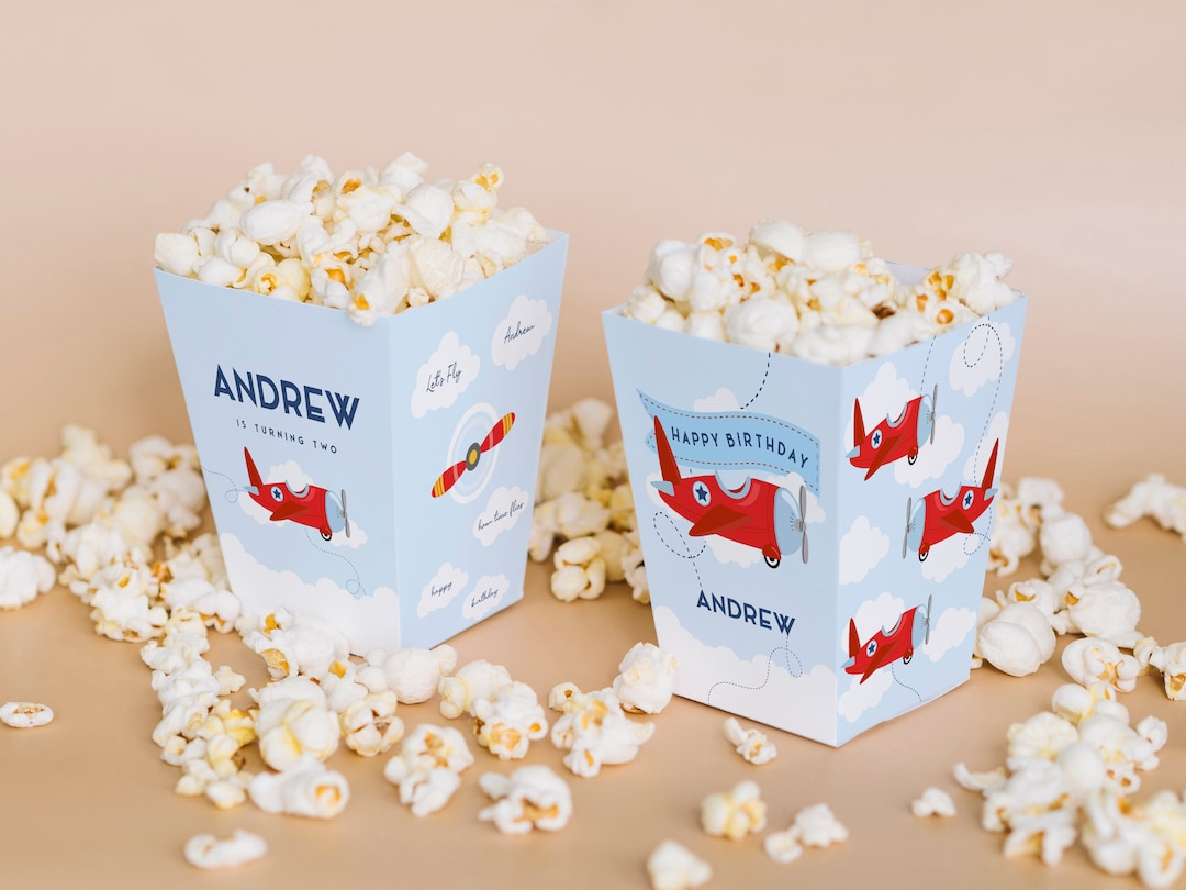 Airplane Birthday Popcorn Box Template - Aviation Theme Party Treat ...