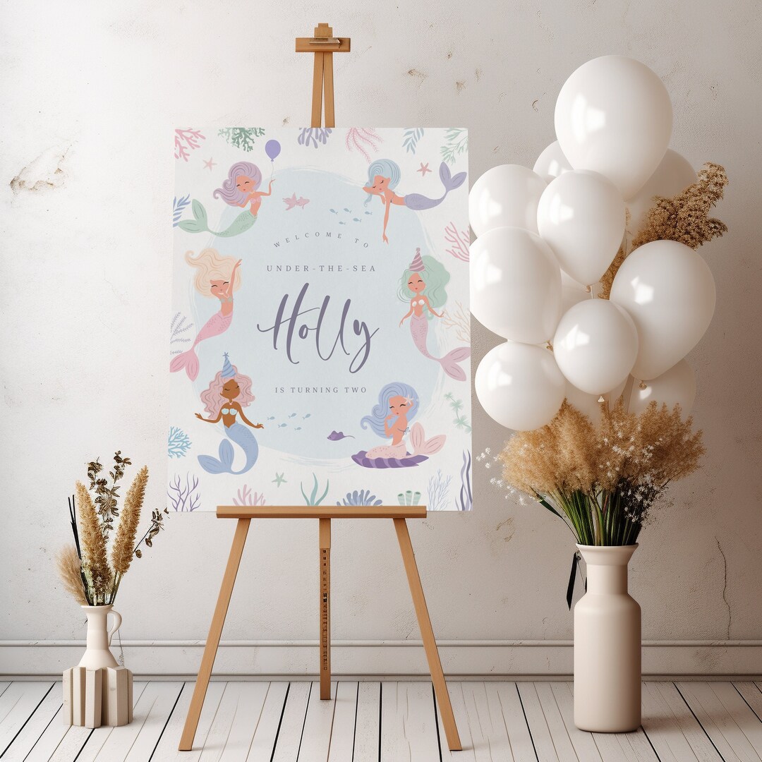 Mermaid Birthday Welcome Sign Underwater Theme Party Decor Magical ...