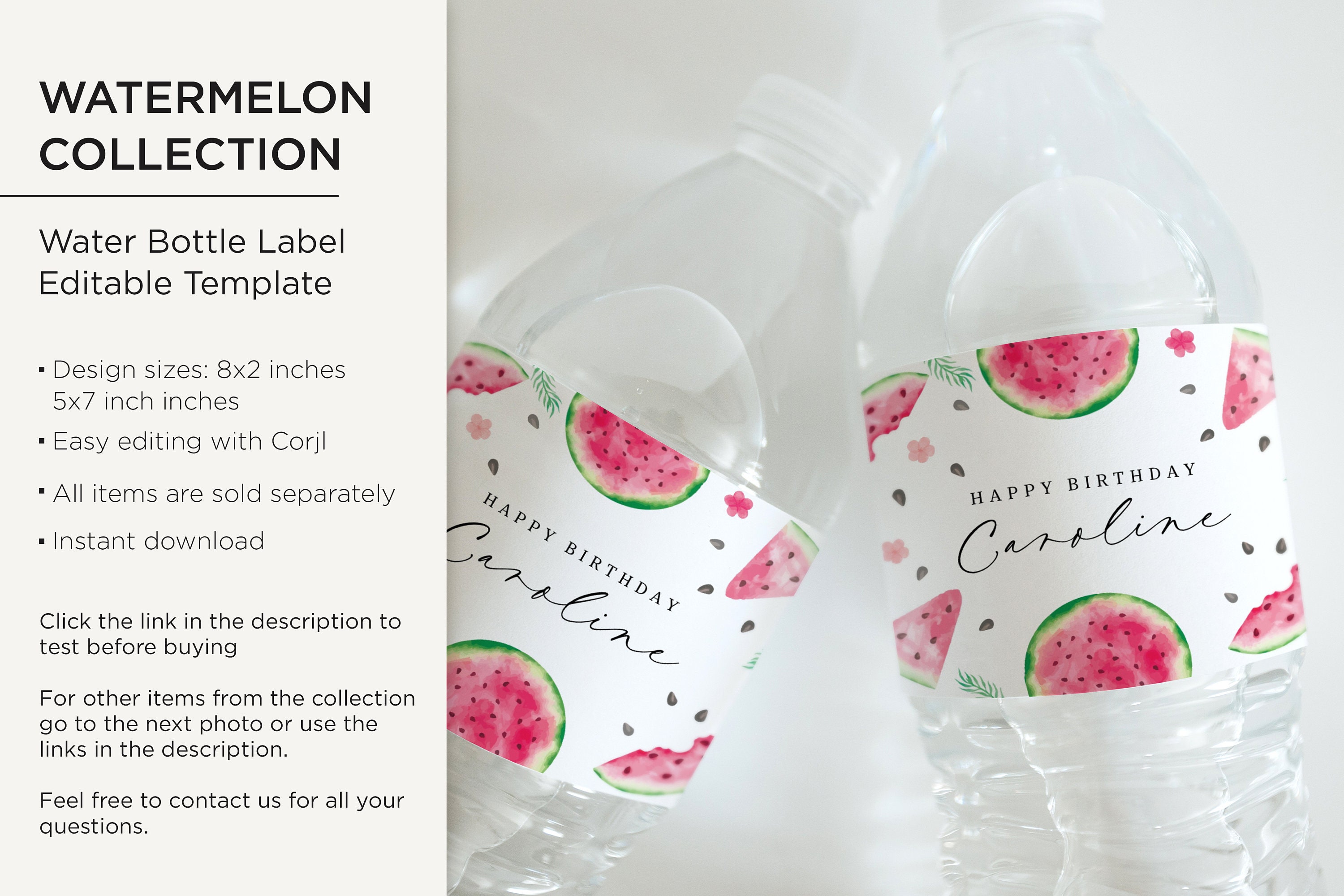 Watermelon Birthday Water Bottle Label Summer Party Decor Watermelon ...
