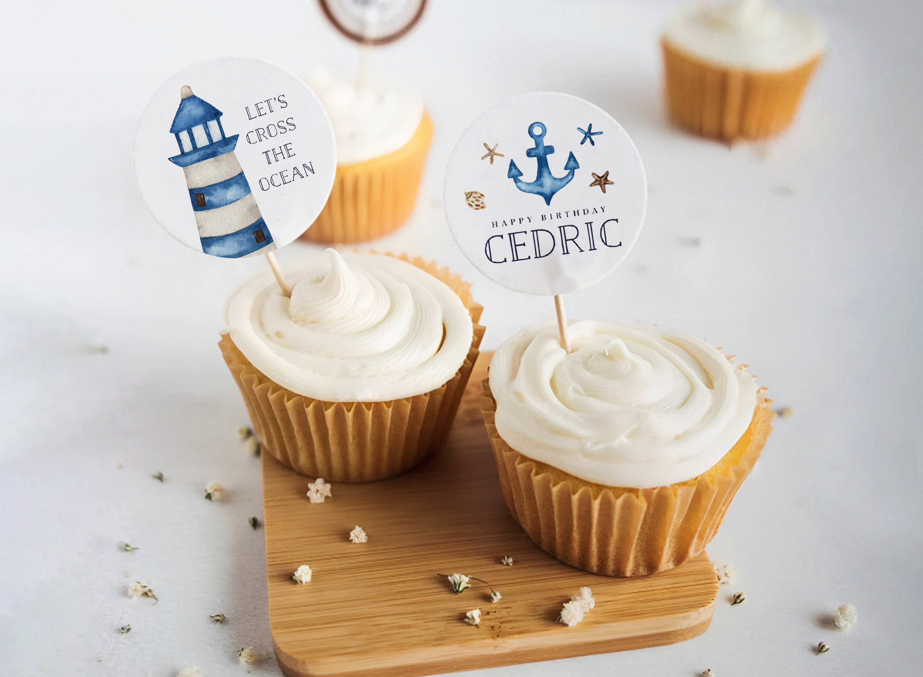 Nautical Birthday Cupcake Toppers: Ahoy Sailor Party (editable Instant ...
