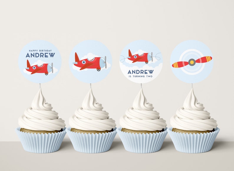 Airplane Cupcake Toppers Aviation Theme Party Decorations Minimalist ...