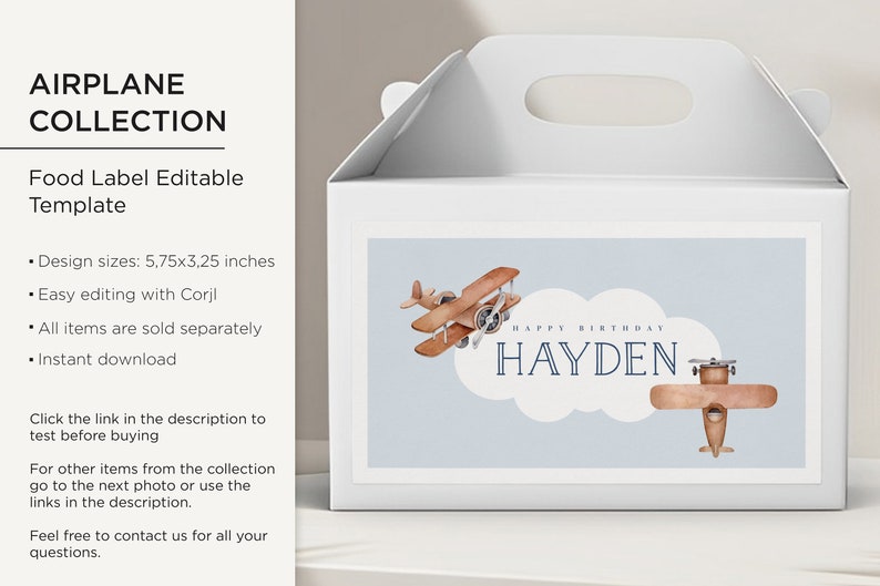 Airplane Birthday Gable Box Label Customizable Aviation Theme Stickers ...