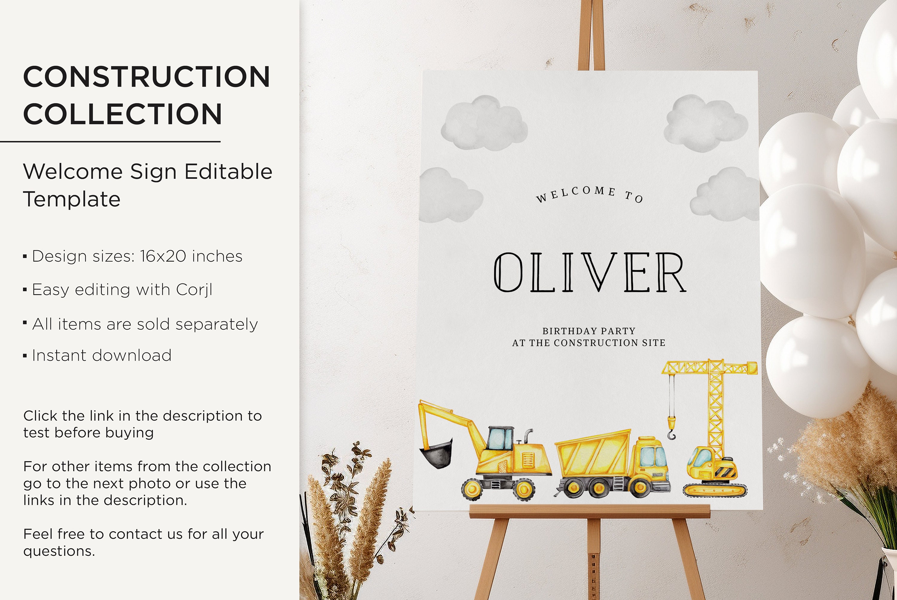 Construction Trucks Birthday Welcome Sign Dump Truck Digger - Etsy