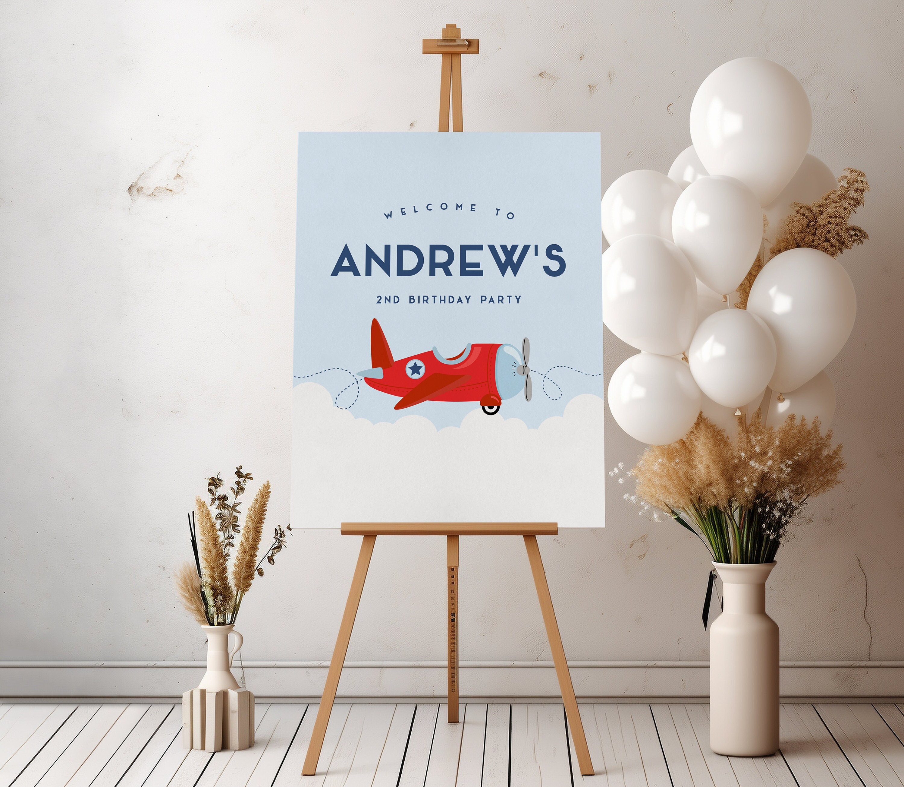 Airplane Birthday Welcome Sign Personalized Aviation Theme Party Decor ...