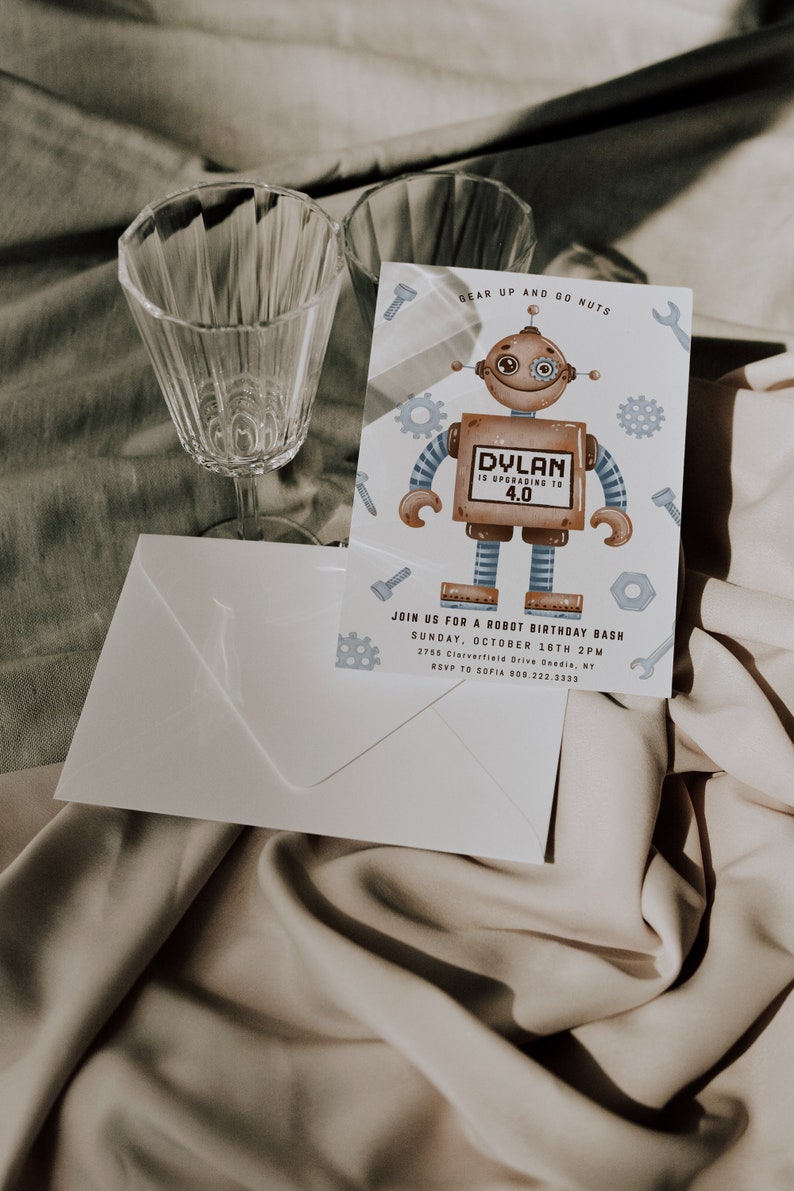 Robot Birthday Invitation Template: Editable Robotics Party Invite ...