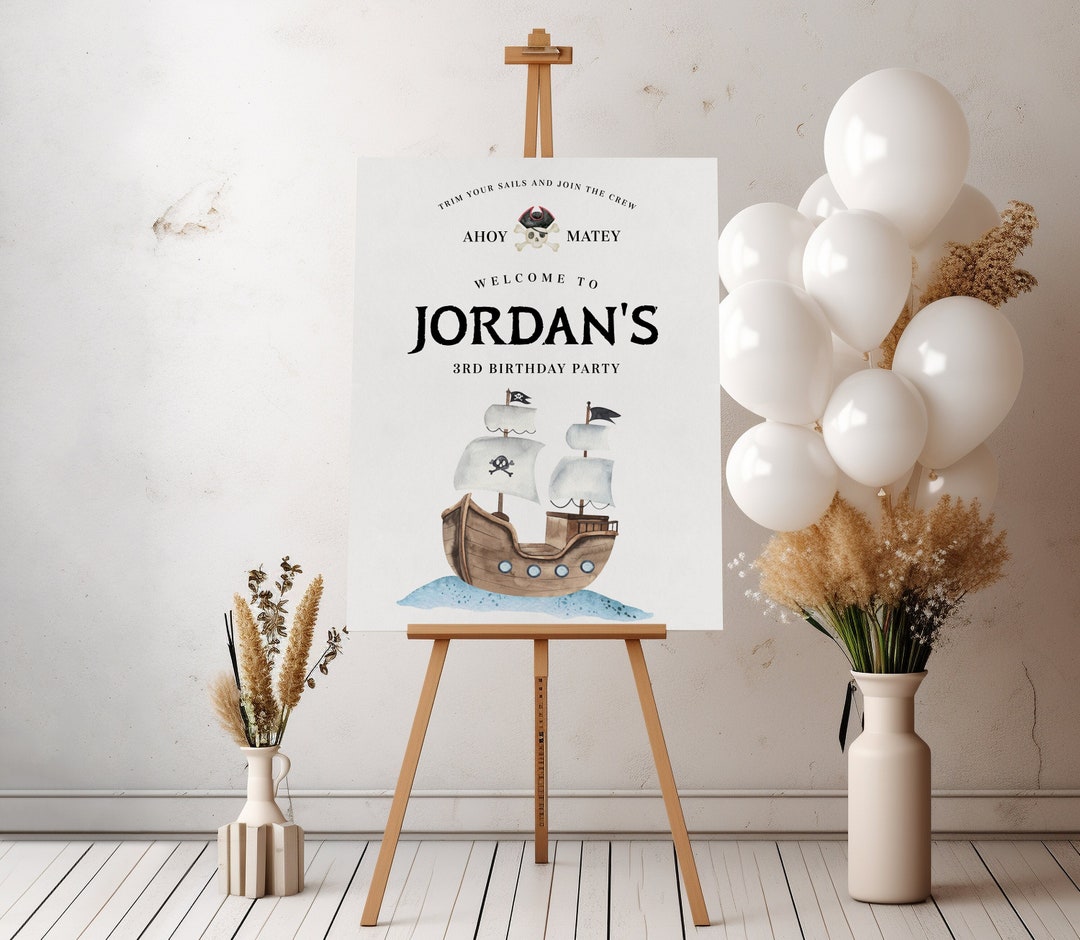Pirate Birthday Welcome Sign - Ahoy Matey - Nautical Adventure Theme ...
