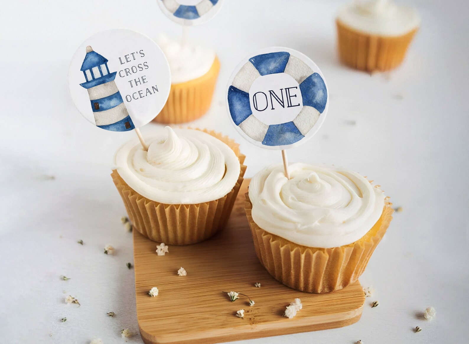 Modern Nautical Cupcake Toppers, Sail Boat Toppers, Navy Birthday ...