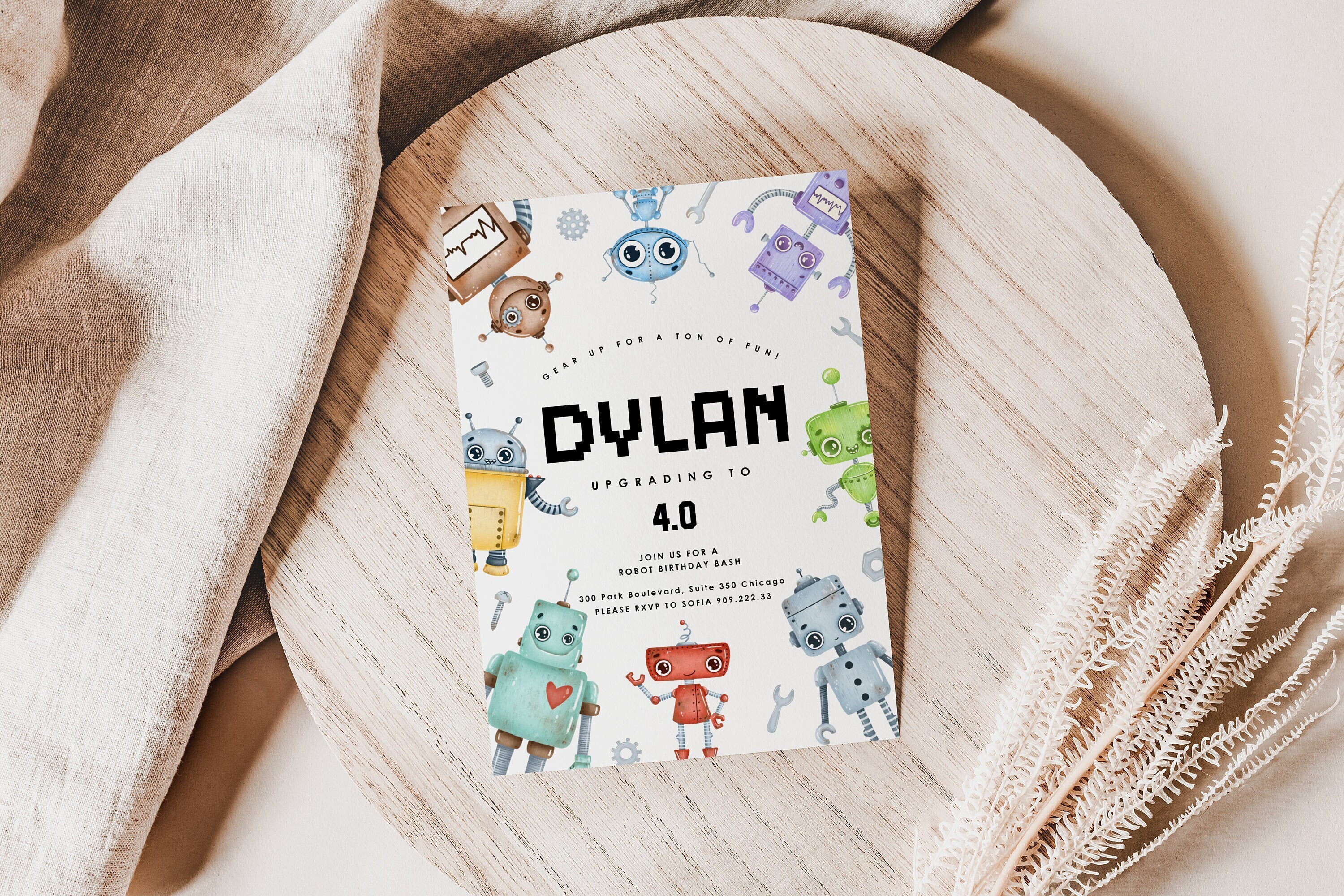 Robot Birthday Invitation Template Editable Robot Party Invite Boy ...