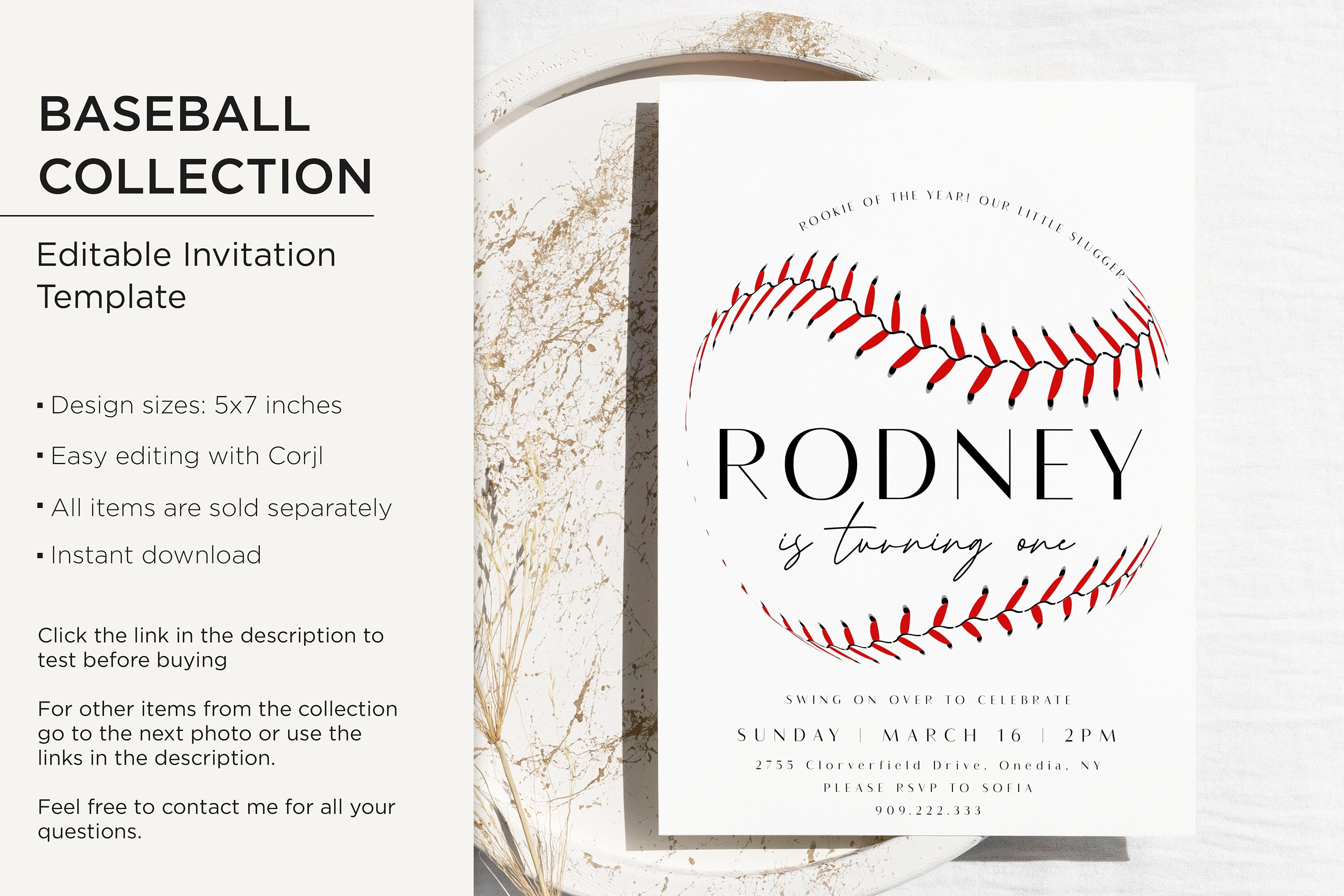 Baseball First Birthday Invitation Rookie of the Year Invite Baseball ...