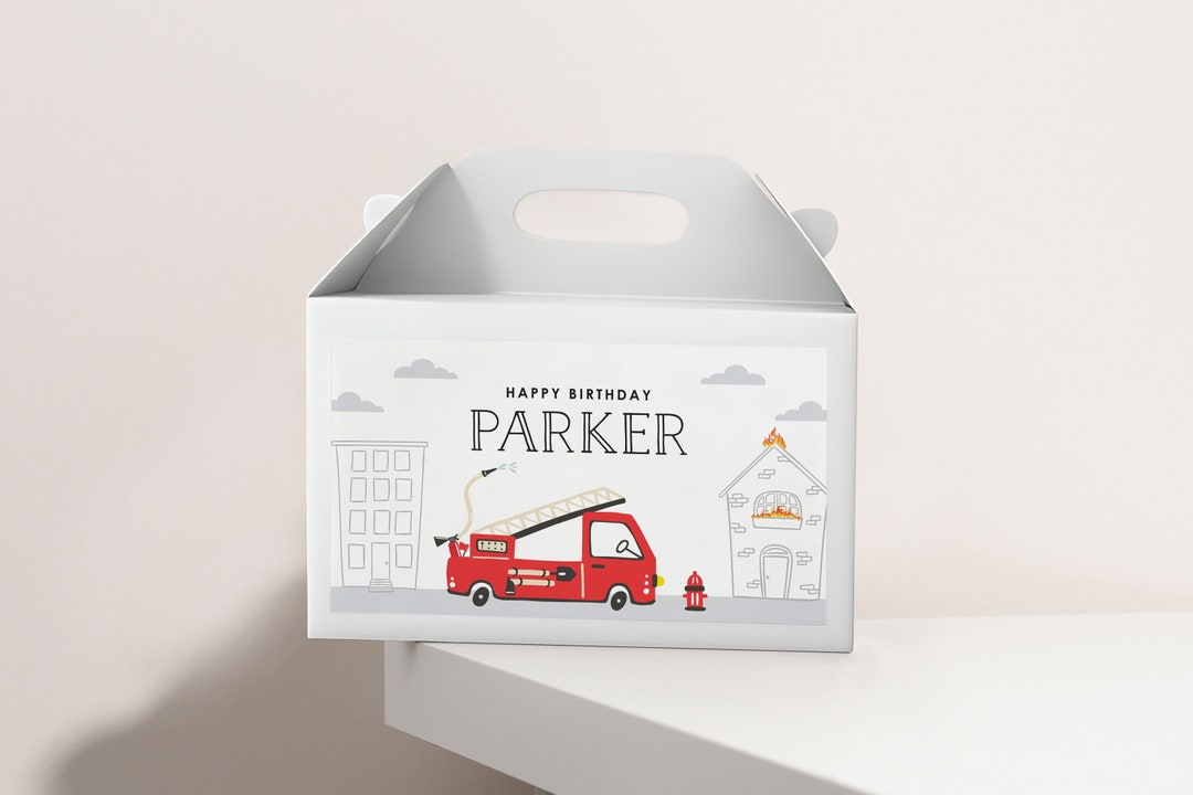 Fire Truck Birthday Gable Box Label Customizable Firefighter Stickers ...