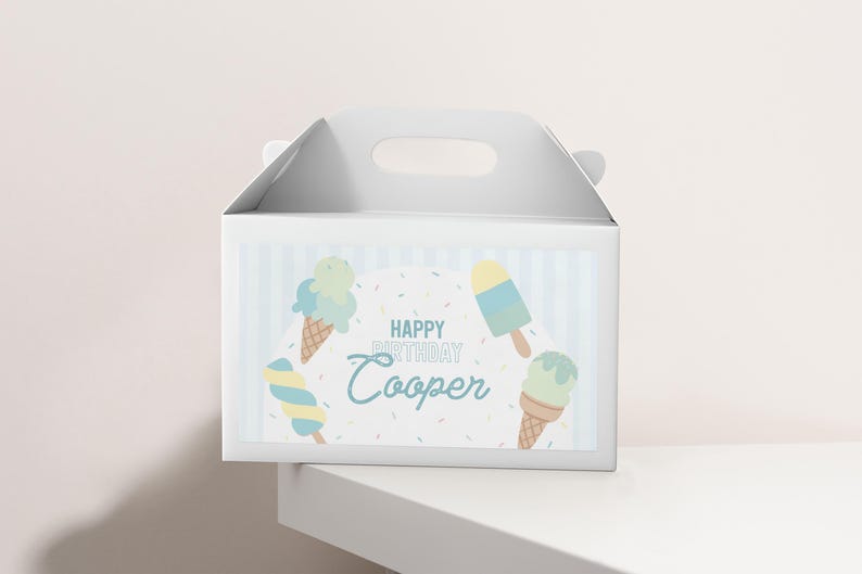 Ice Cream Birthday Gable Box Label: Editable Summer Party Decor ...