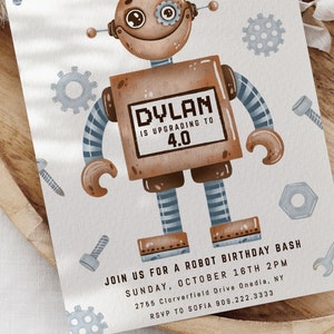 Robot Birthday Invitation Template: Editable Robotics Party Invite ...