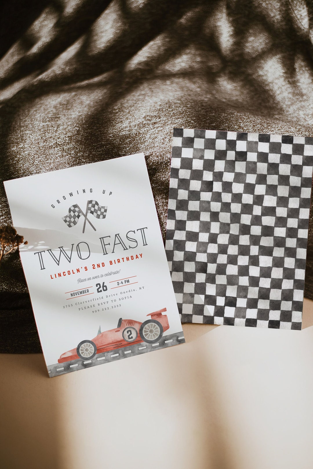 Two Fast Birthday Party Invitation Editable Race Car Invite Racing Car ...