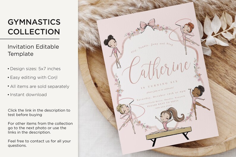 Gymnastics Birthday Party Invitation Template Editable Gymnast Invite ...