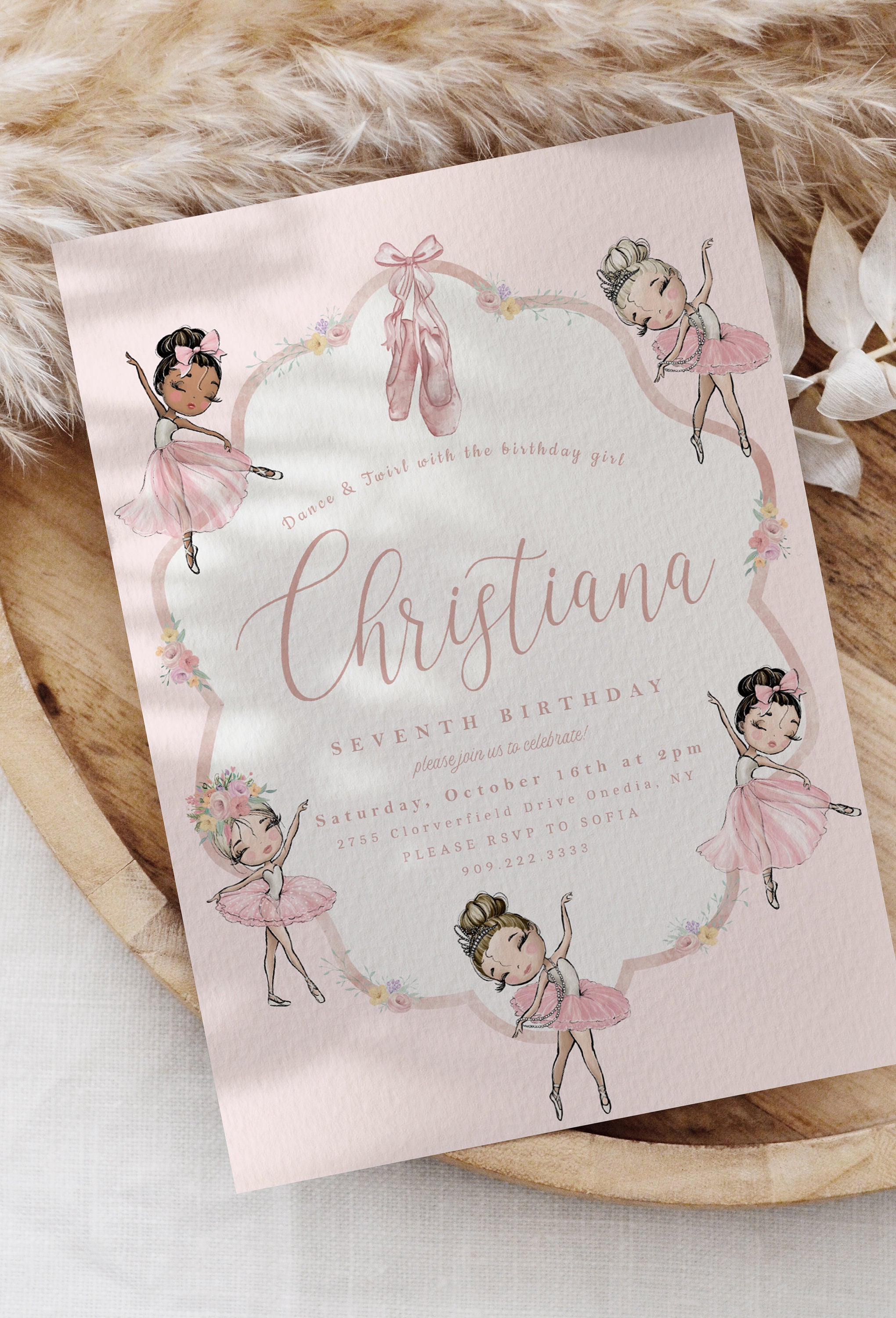 Ballerina Birthday Party Invitation Template Editable Ballet Invite ...