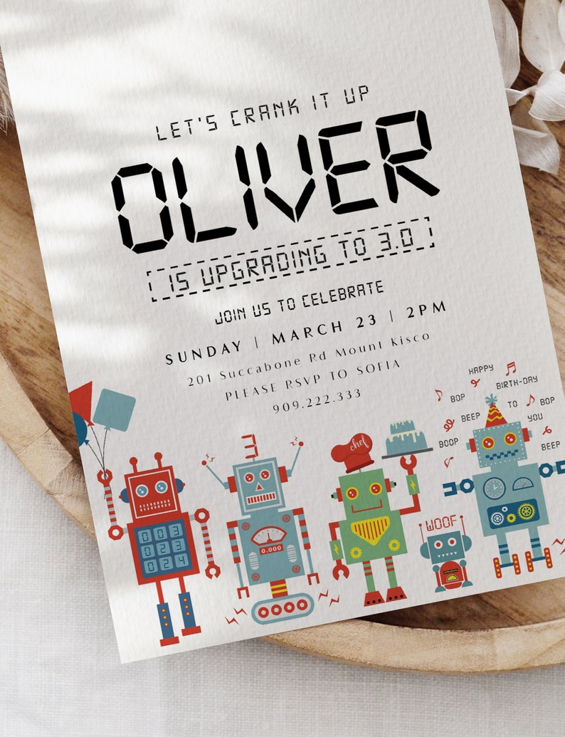 Robot Birthday Invitation Template: Editable Robotics Theme Party ...