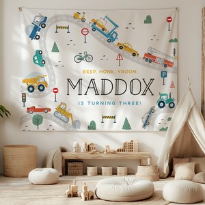 Transportation Birthday Table Sign - Trucks and Cars Theme Party Decor ...