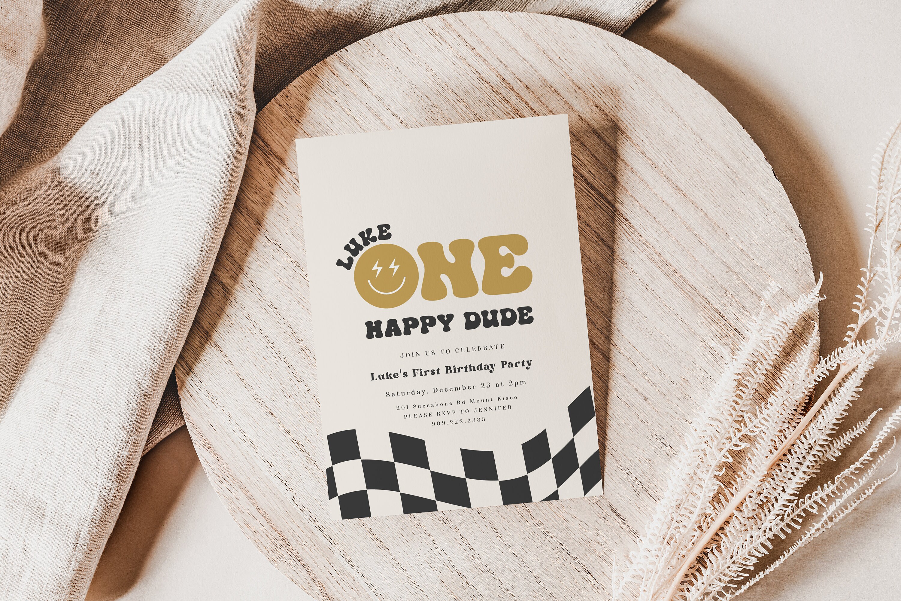 One Happy Dude Birthday Invitation Template Retro Smile Face - Etsy