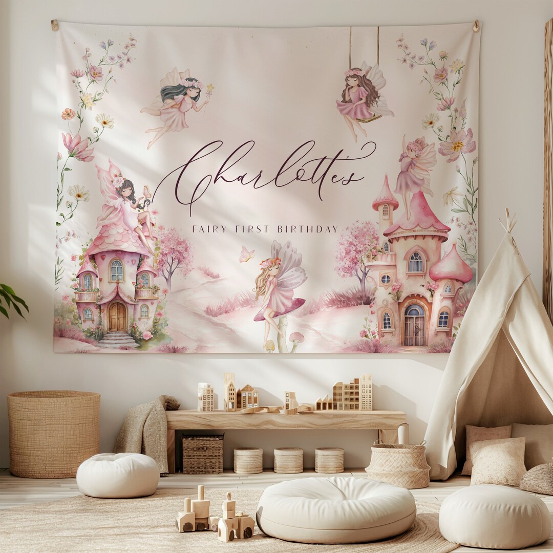 Magical Fairy 1st Birthday Backdrop: Editable Party Banner (digital ...