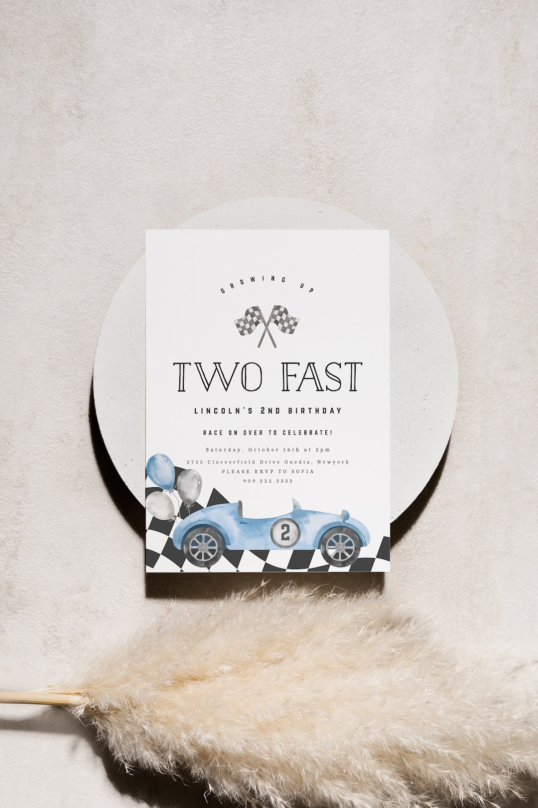 Two Fast Birthday Party Invitation Editable Race Car Invite Racing Car ...