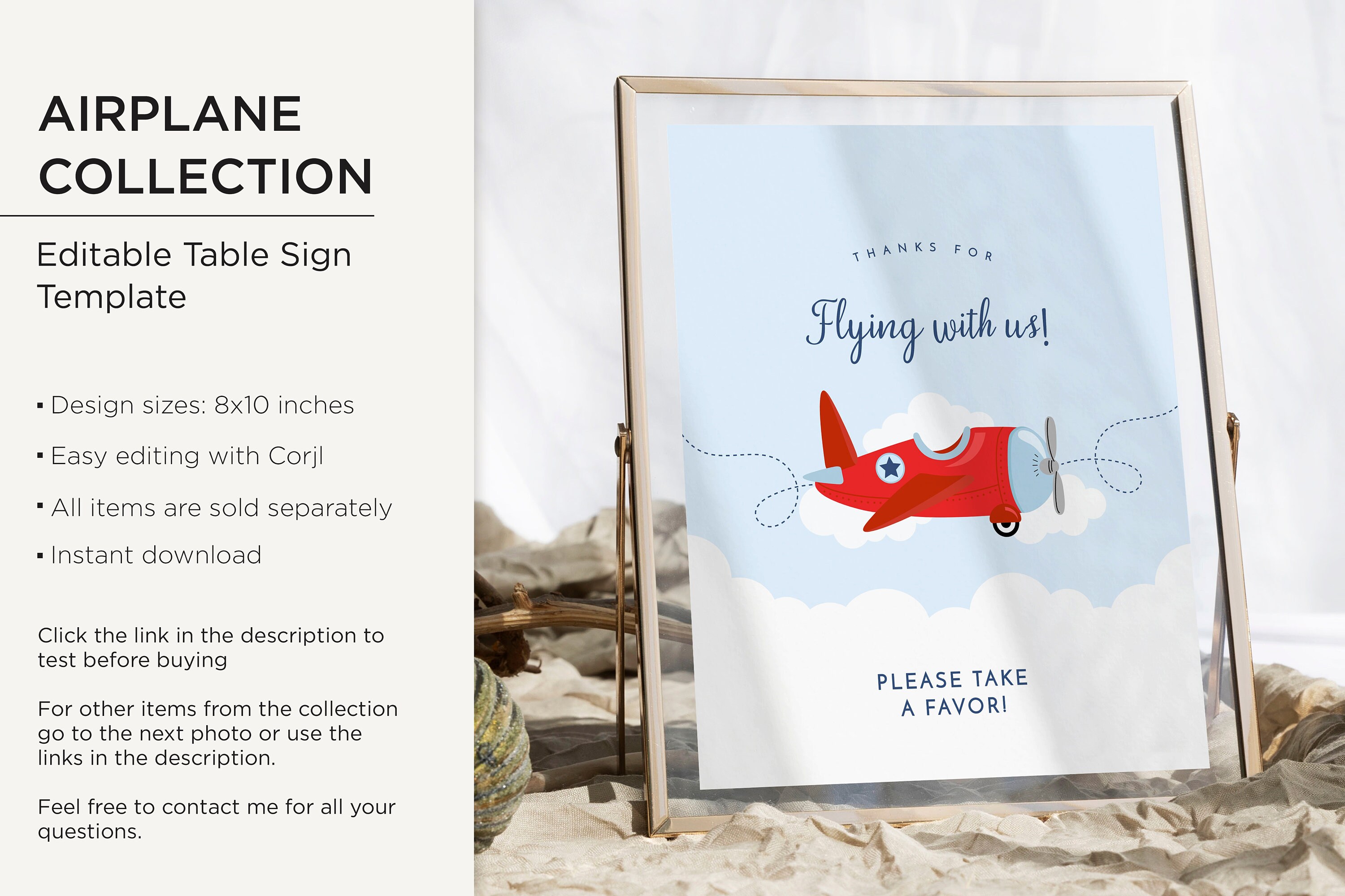 Airplane Birthday Table Sign Template Custom Aviation Theme Party Decor ...