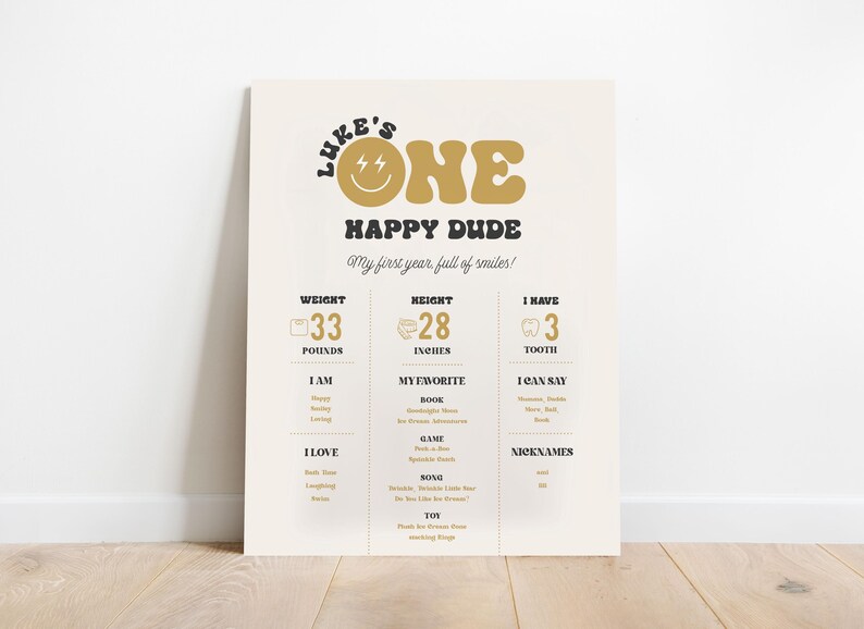 Retro Smiley Face First Birthday Milestone Board (instant Download) - Etsy