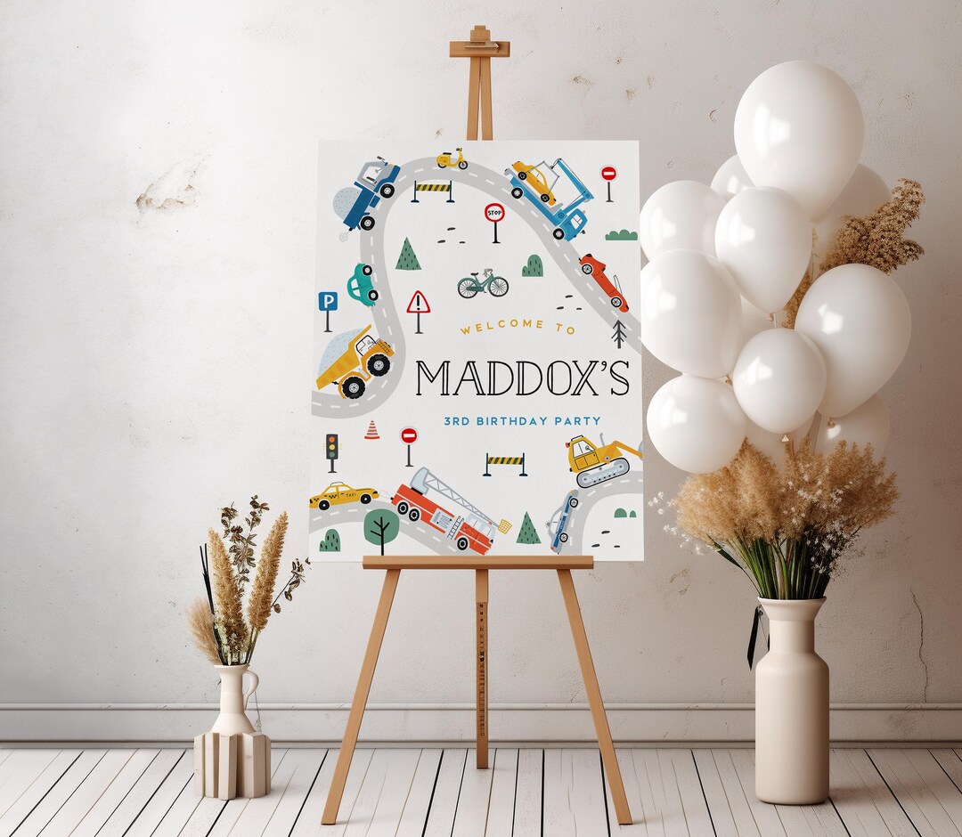 Transportation Birthday Welcome Sign: Editable Vehicle Theme Party ...