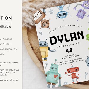 Robot Birthday Invitation Template Editable Robot Party Invite Boy ...