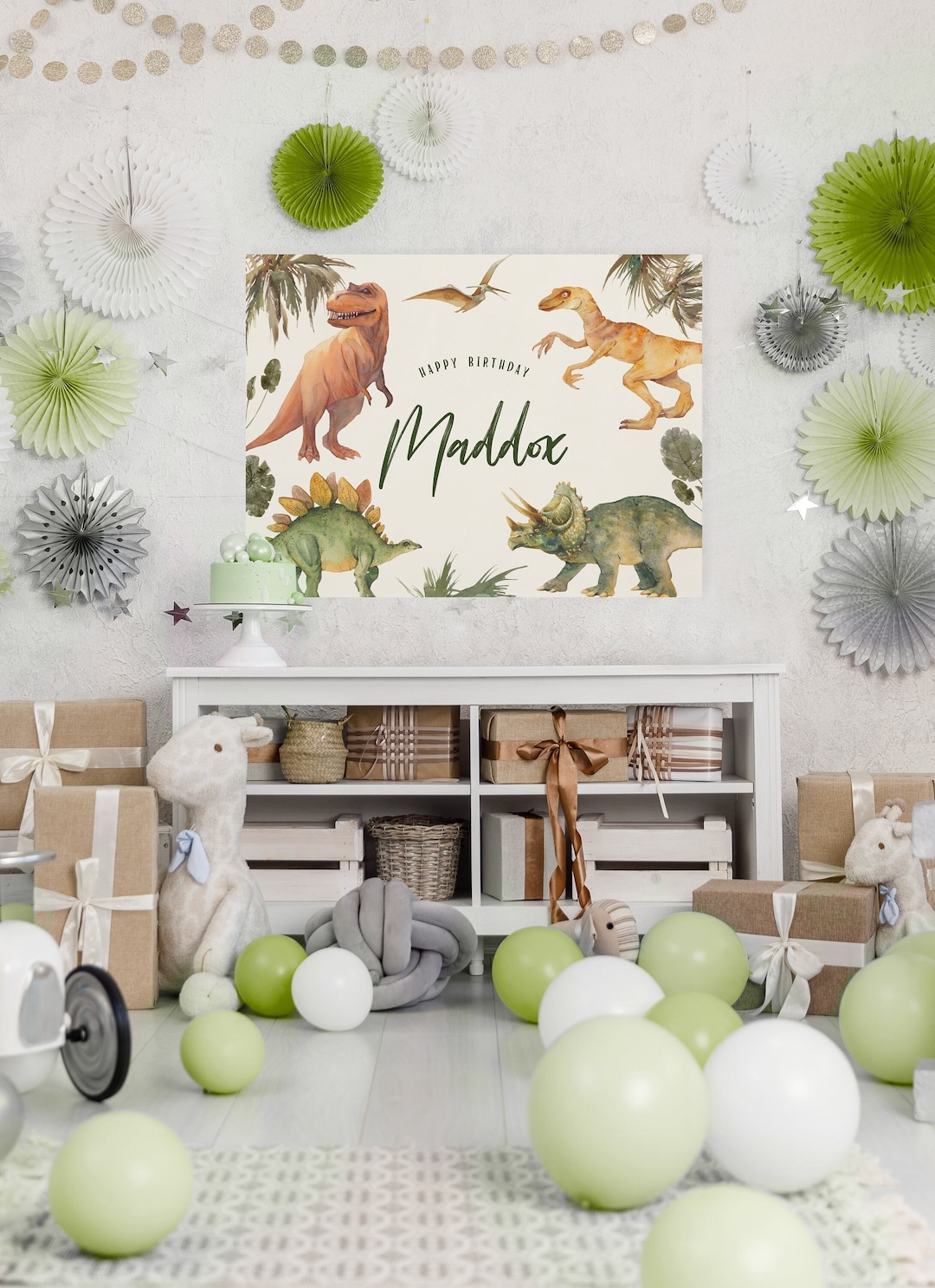 Dinosaur Birthday Backdrop - Custom Jurassic Theme Party Banner - Trex ...