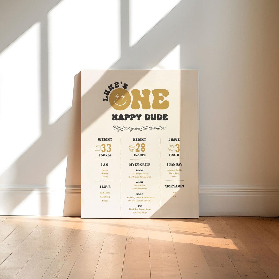 Retro Smiley Face First Birthday Milestone Board (instant Download) - Etsy