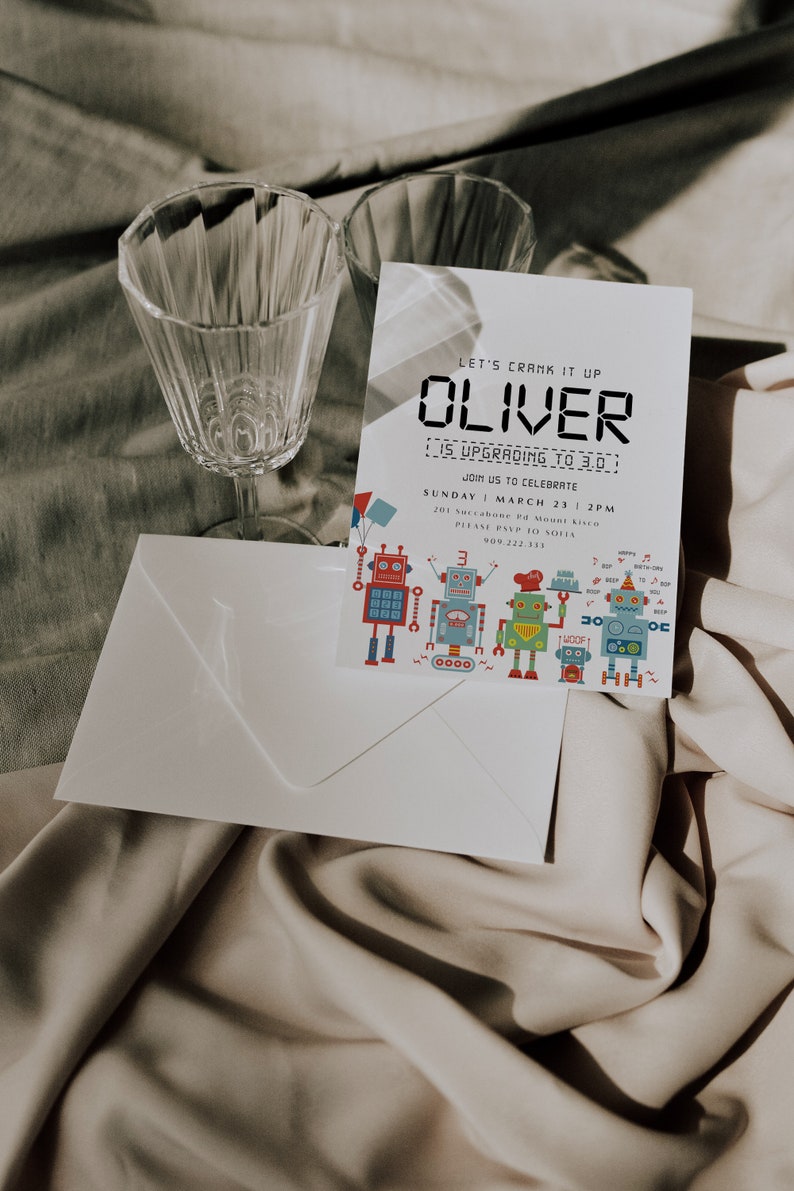 Robot Birthday Invitation Template: Editable Robotics Theme Party ...
