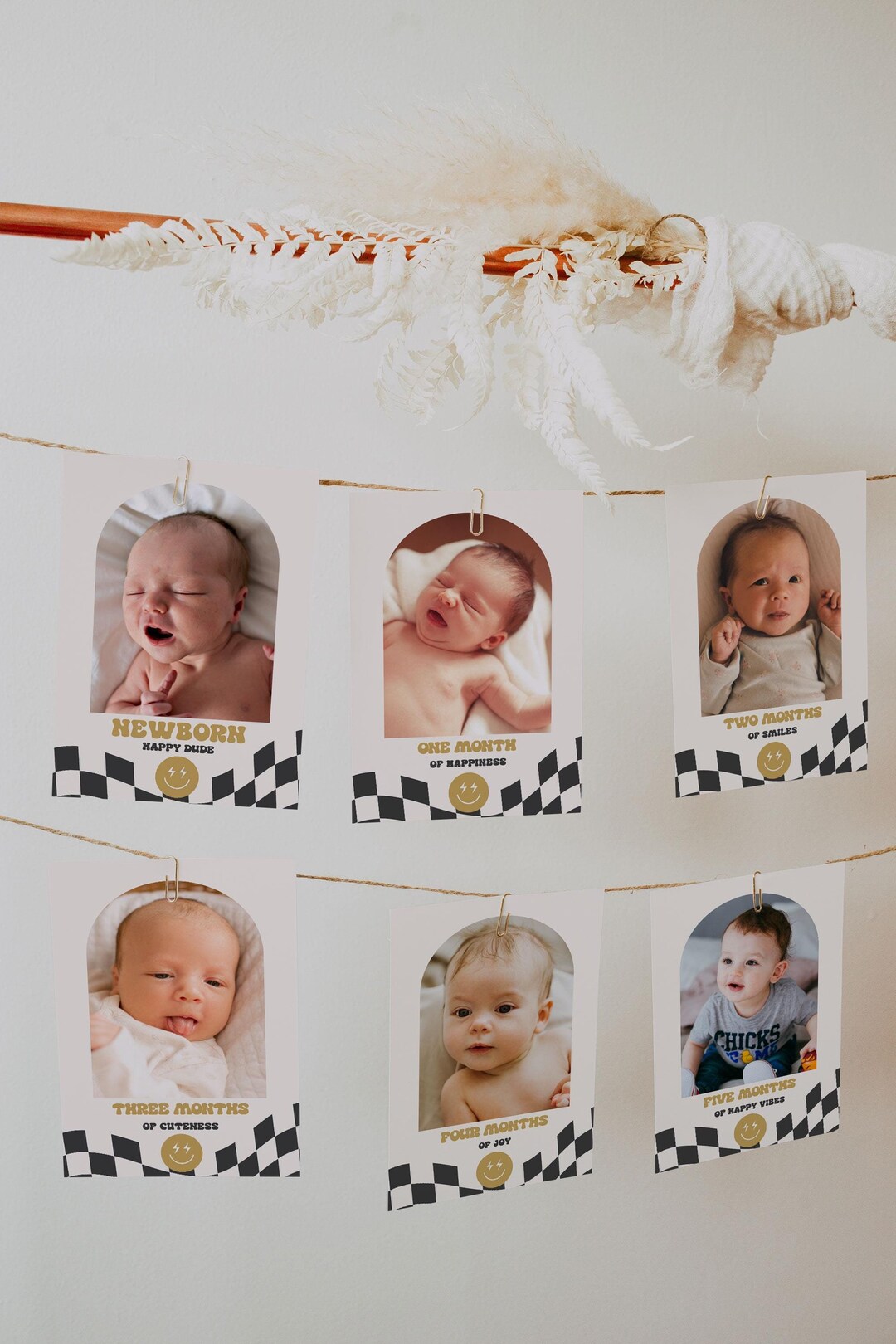 Retro Smiley Face First Birthday Photo Banner (instant Download) - Etsy
