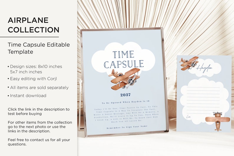 Airplane Birthday Party Time Capsule Personalized Aviation Theme Memory ...