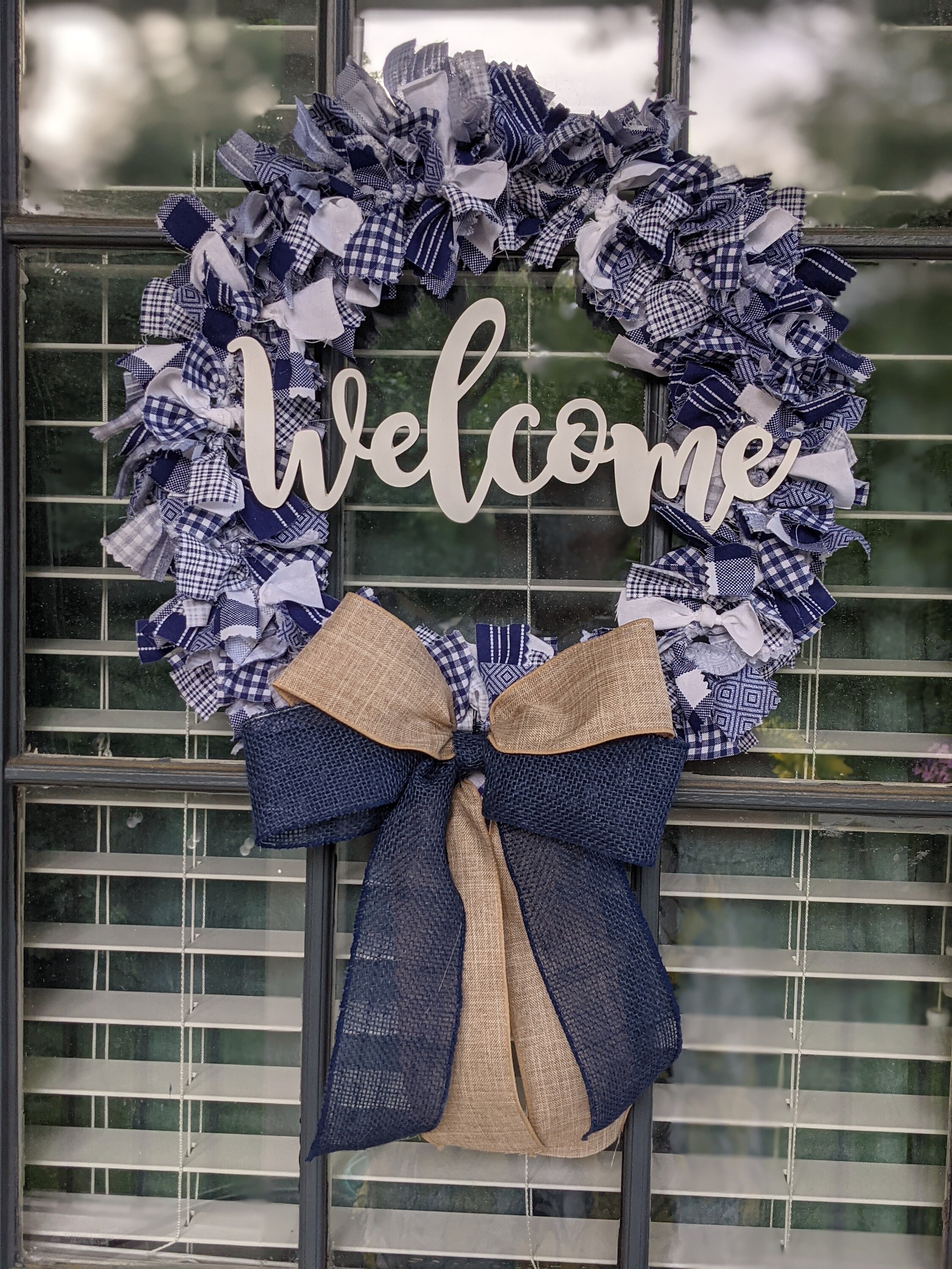 Blue & White Farmhouse Welcome Rag Wreath - Etsy