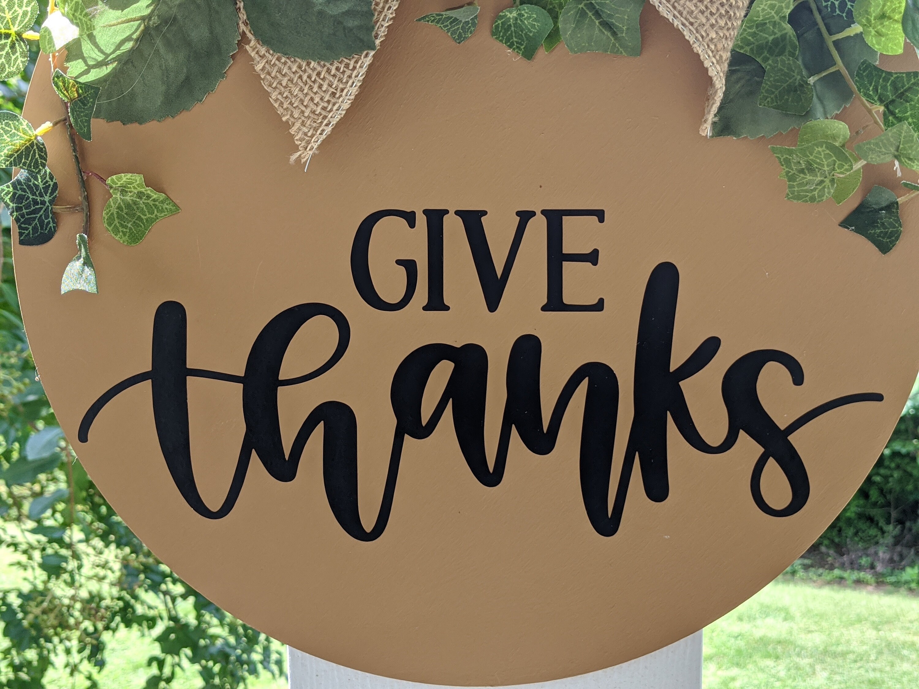 Give Thanks Round Wood Door Hanger, Front Door Sign, Fall, Thanksgiving ...